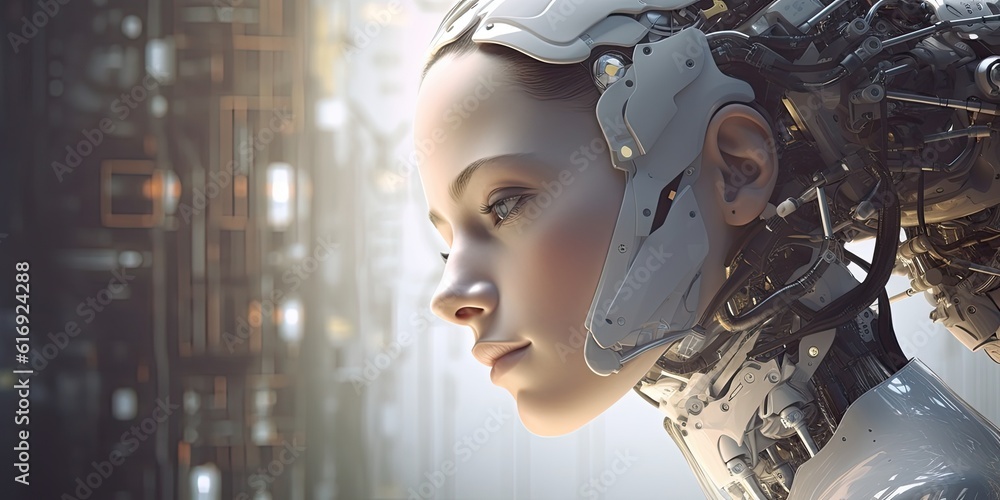 Generative AI. Robot girl. Girl cyborg background 3d concept ...