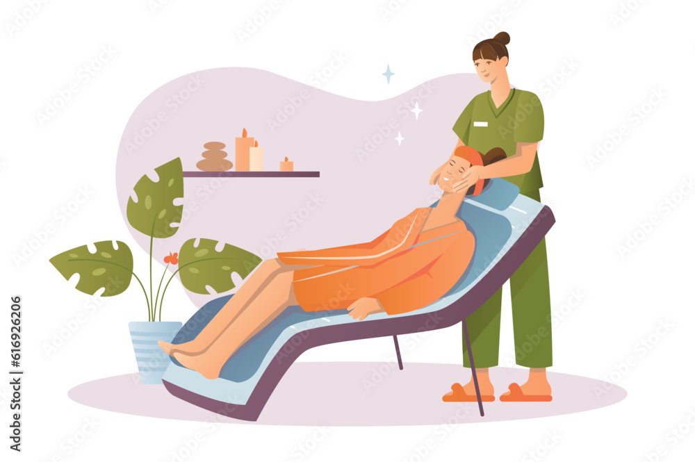 Vetor de Spa salon concept with people scene in the flat cartoon design ...