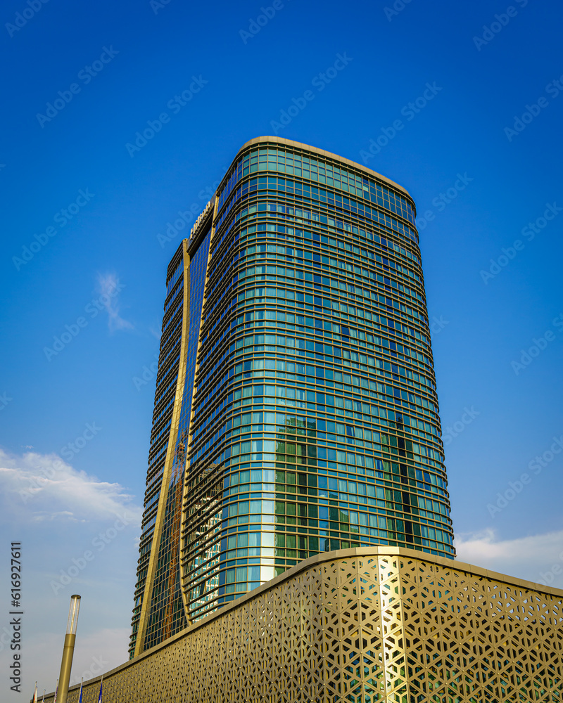 Uzbekistan, Tashkent - JUNE 17, 2023: Building of hotel Hilton on a ...