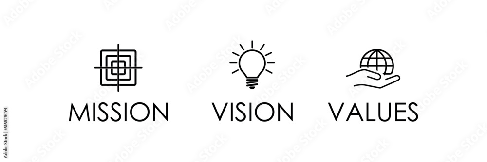Mission, Vision and Values sign on white background Stock Vector ...
