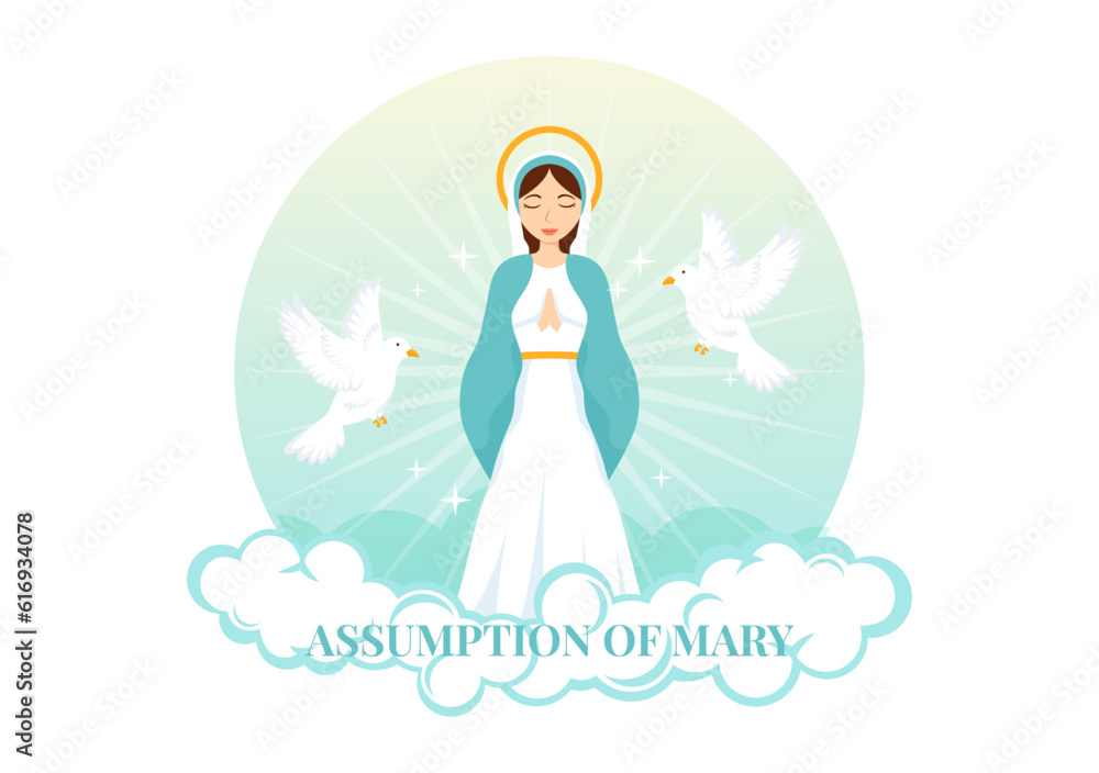 Assumption of Mary Vector Illustration with Feast of the Blessed Virgin ...