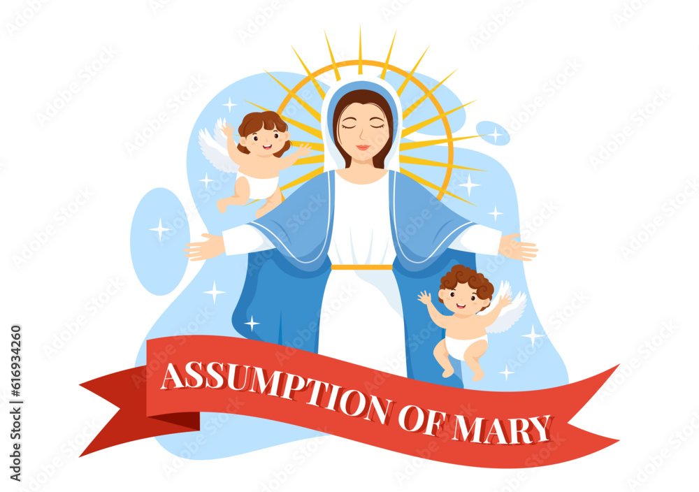 Assumption of Mary Vector Illustration with Feast of the Blessed Virgin ...