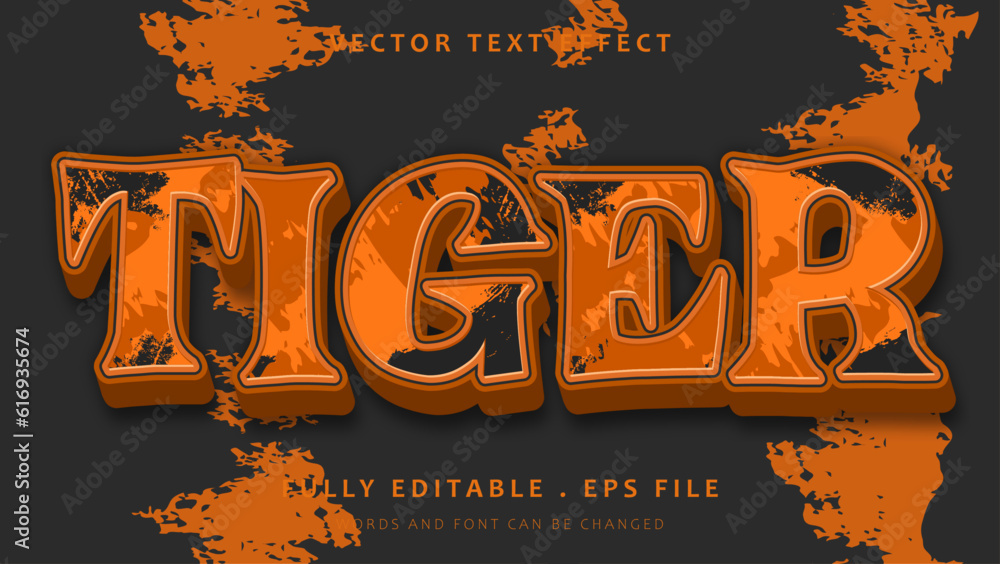 3d Grunge Word Tiger Editable Text Effect Design Template Stock Vector | Adobe Stock