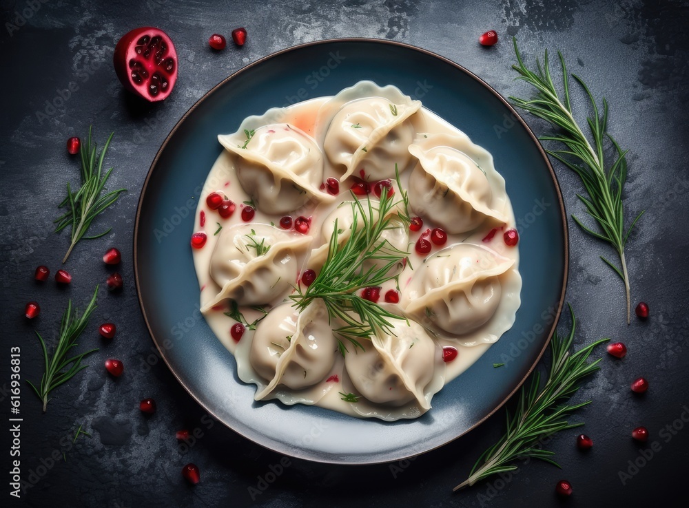 dumplings with cherries, Pierogi, varenyky, vareniki, pyrohy on a light ...