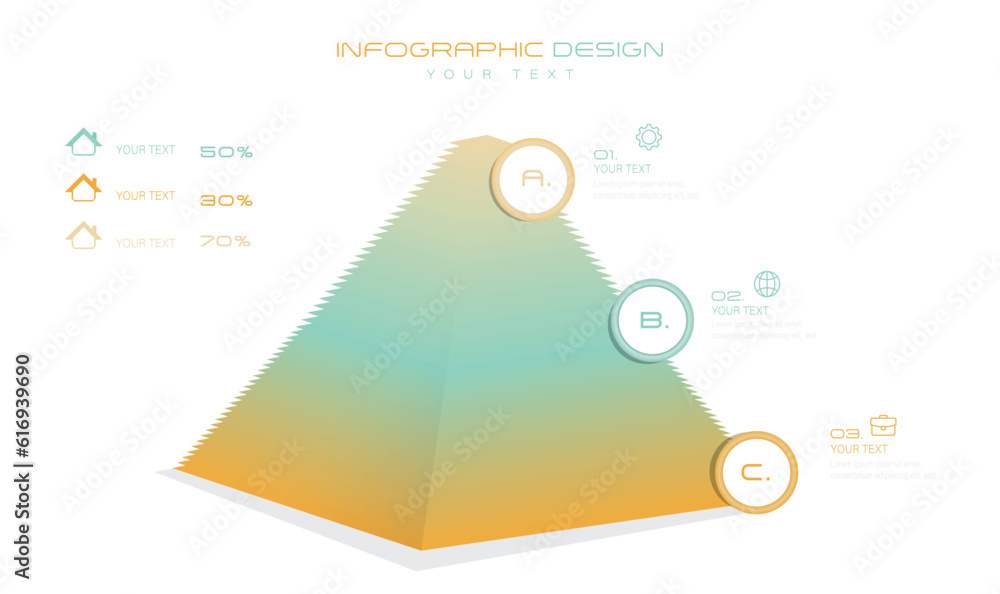 Pyramid Infographics with 3 number data templates. Icon, Three Objects ...