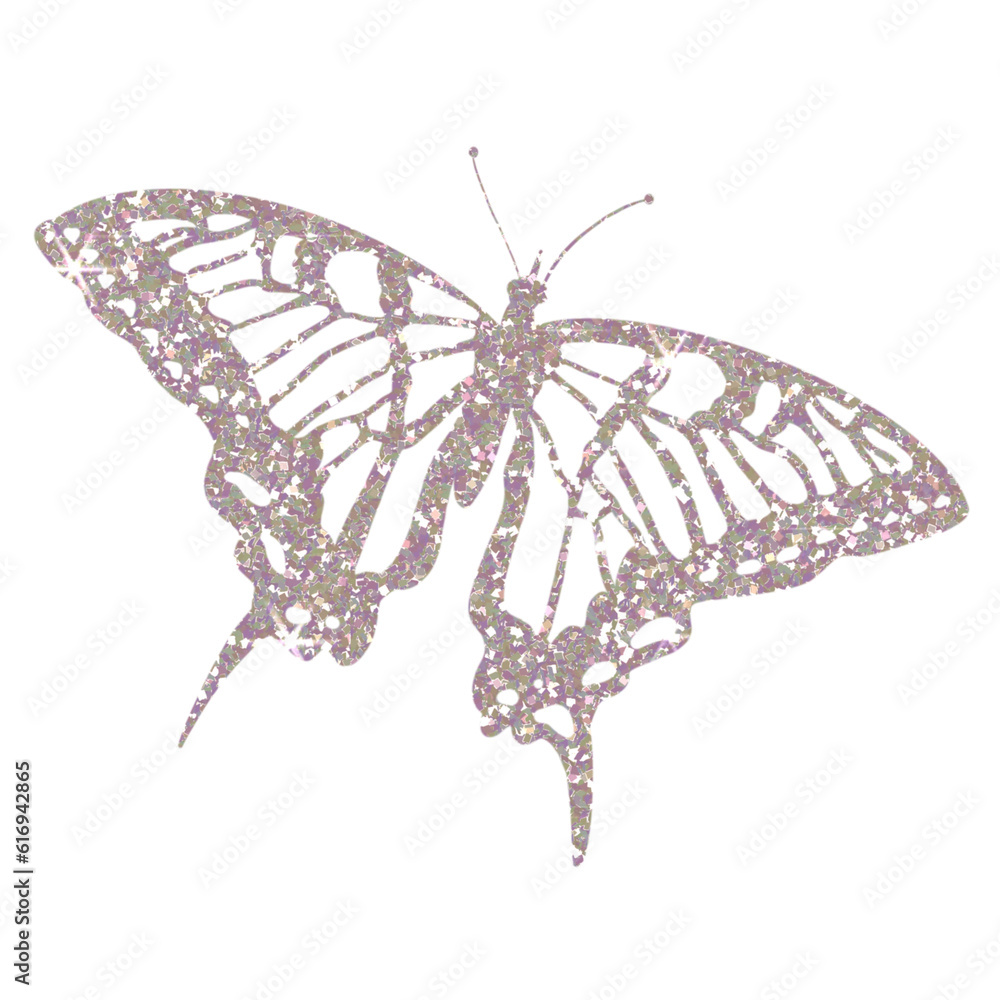 Silver butterfly glitter on transparent background. Butterfly icon ...
