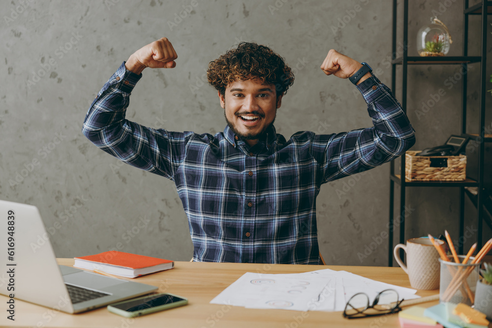 Successful strong employee business Indian man he wears casual blue ...
