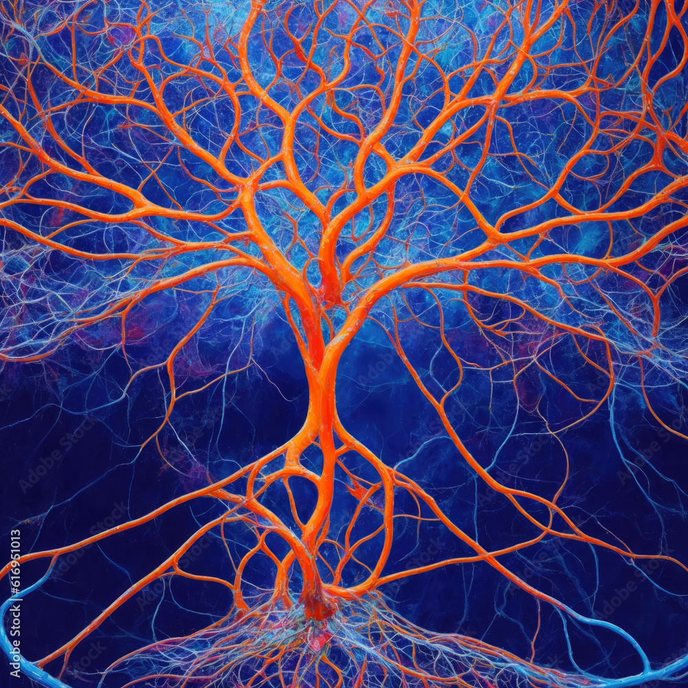 Abstract branched network of nerve endings. Image generated by Ai Stock ...