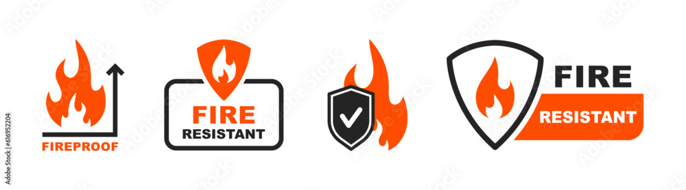 Fire resistant icon set. Fireproof icon. Fire protection icon with ...