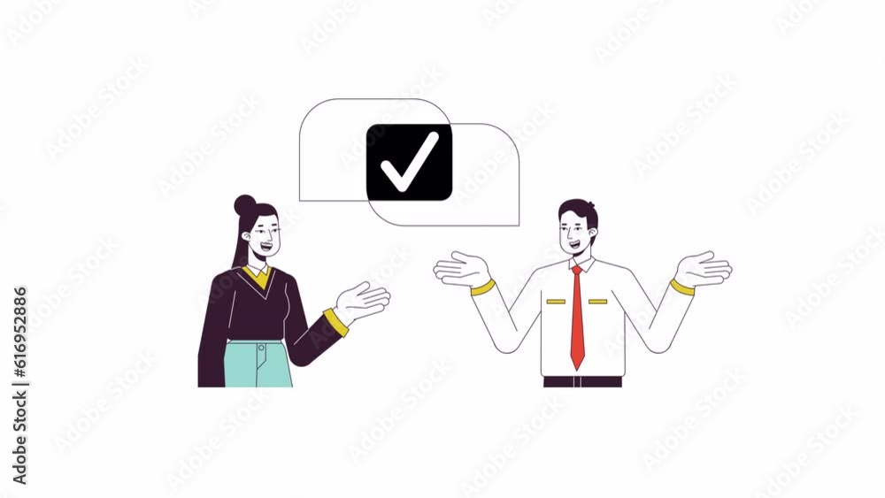 Coworkers collaboration animation. Animated cartoon colleagues reaching ...