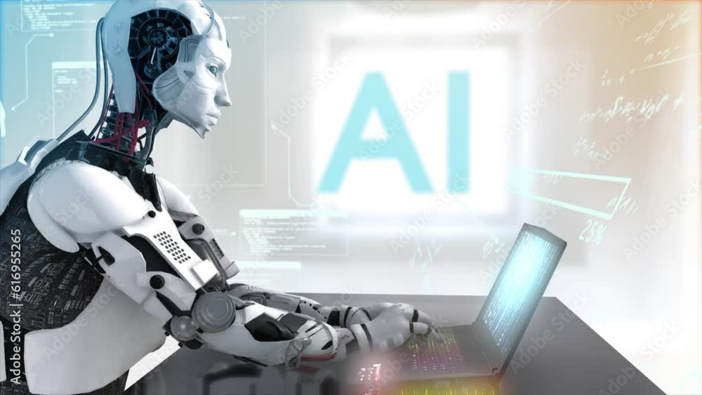 High quality 3D CGI profile shot of an Artificial Intelligence humaniod ...