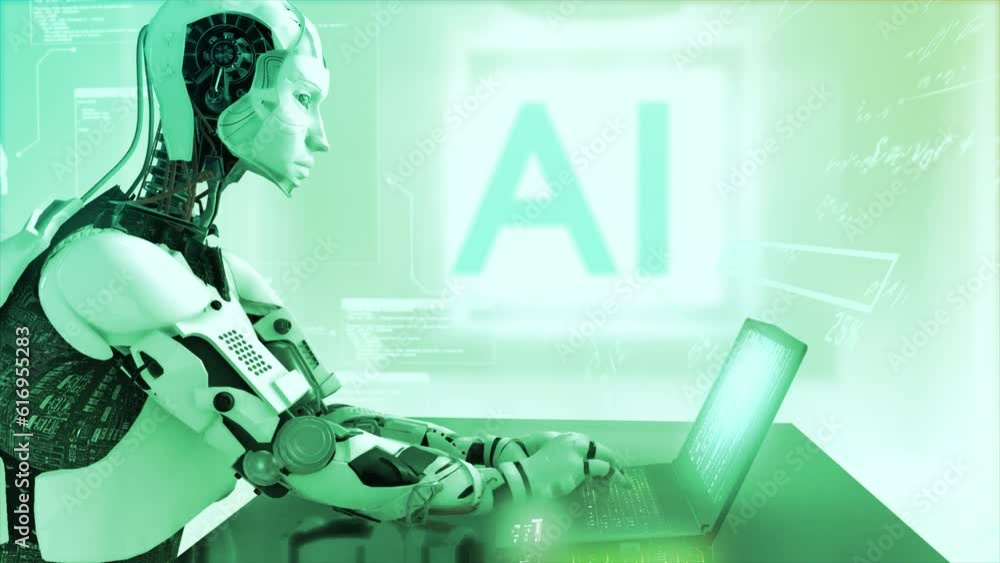 High quality 3D CGI profile shot of an Artificial Intelligence humaniod ...