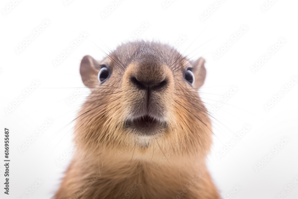 A studio captures the essence of a baby capybara as it poses against a ...