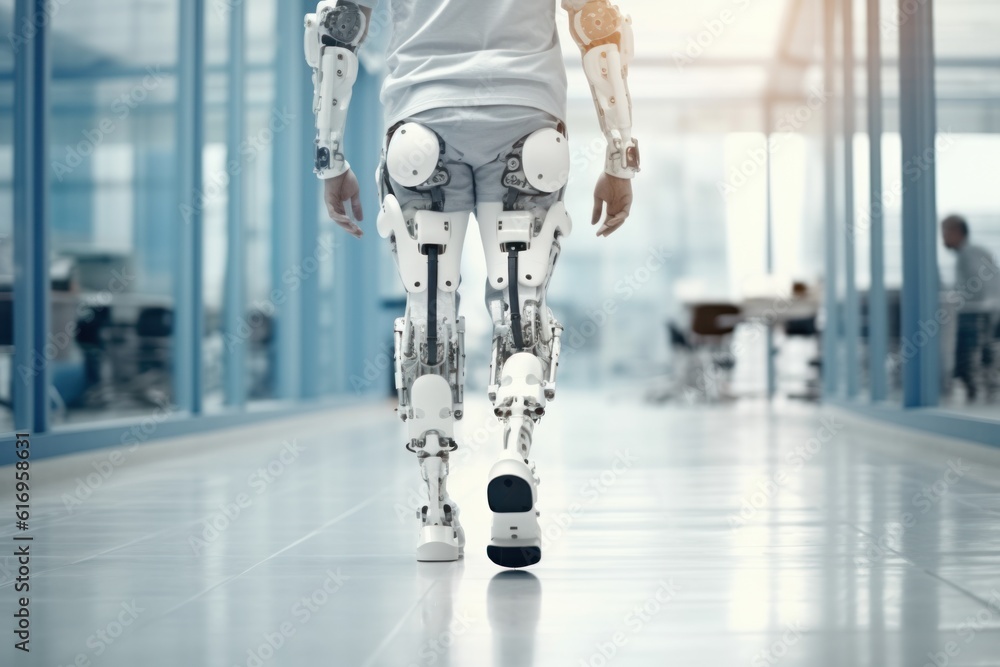 Physiotherapy in modern hospital: injured patient walks on treadmill ...