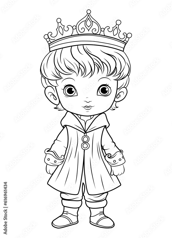 Prince coloring page. Coloring page prince in a crown and royal clothes ...