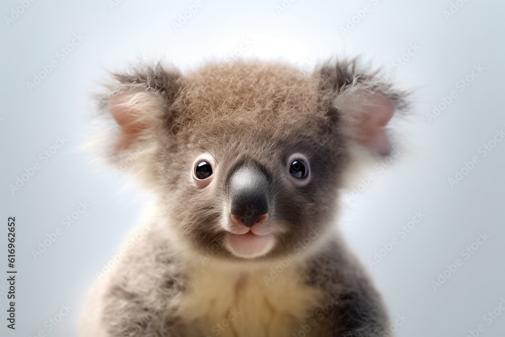 In a world of purity, a baby koala takes center stage on a white ...