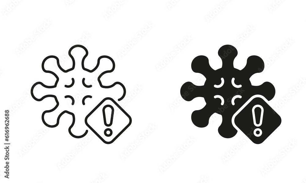 Virus Warning Alert Line and Silhouette Icon Set Bacteria and Warning ...