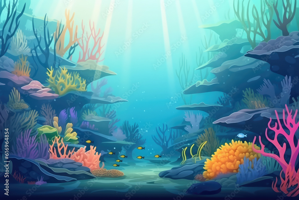 Tropical sea underwater fishes on coral reef. Aquarium oceanarium ...