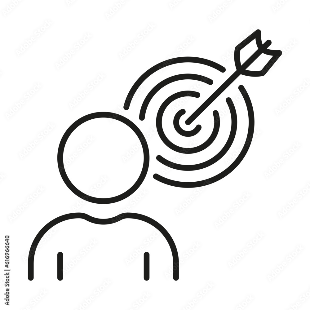Person with Target Line Icon. Goal Strategy, Aim Focus Linear Pictogram ...