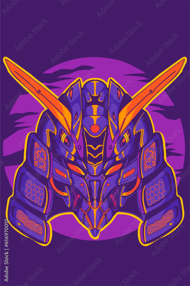 blue head samurai ronin illustration mecha style Stock Vector | Adobe Stock