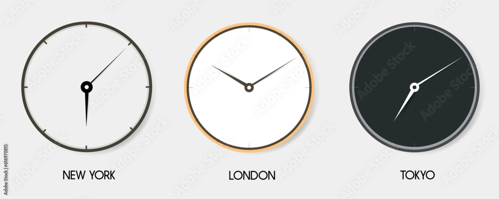 3 Clock vector simple bundle icon with black and white round wall clock ...