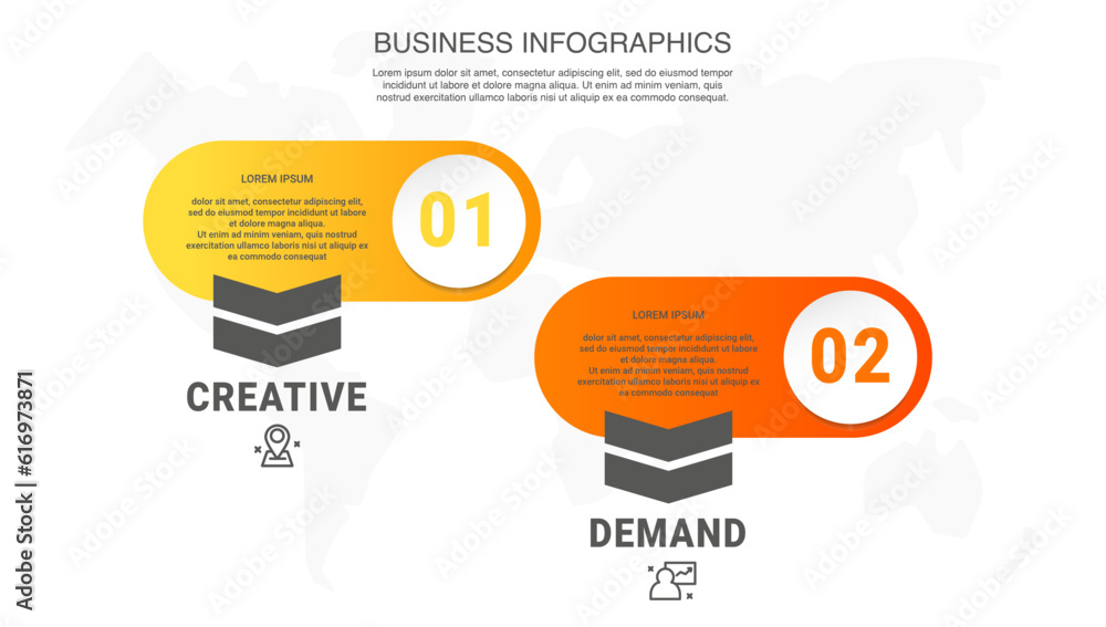 Vector modern infographic with 2 circles and arrows. 3D concept graphic ...