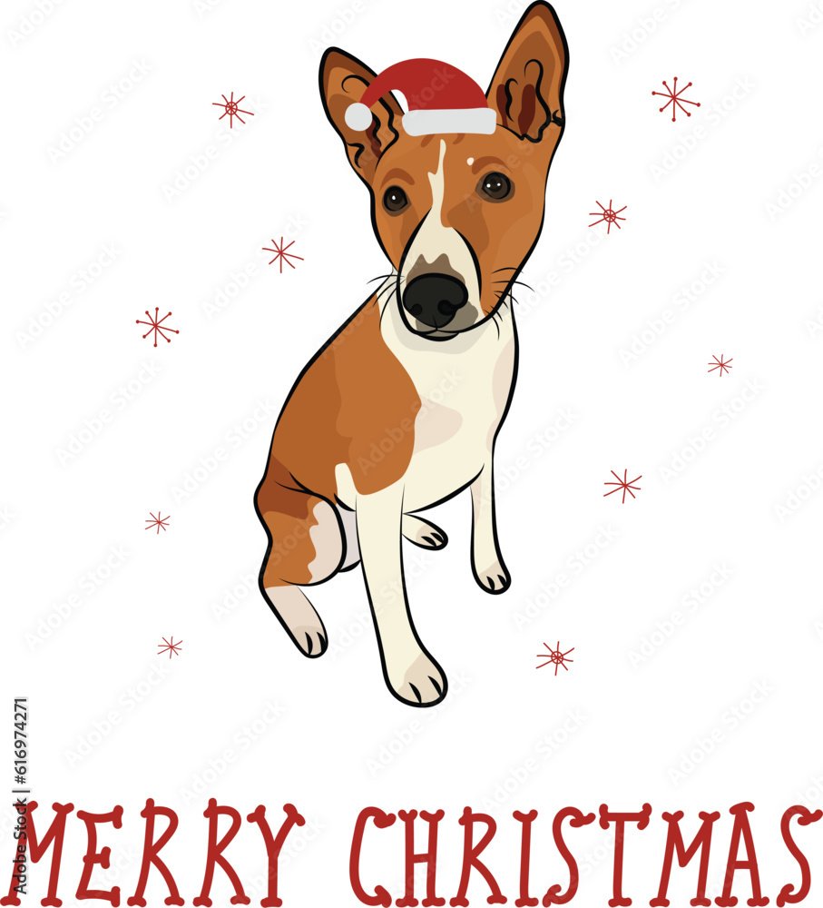 Basenji dog drawing. Cute dog character in a top-view pose. Holiday ...