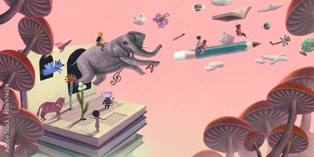 Book, education and kids. back to school. learning and child dream ...