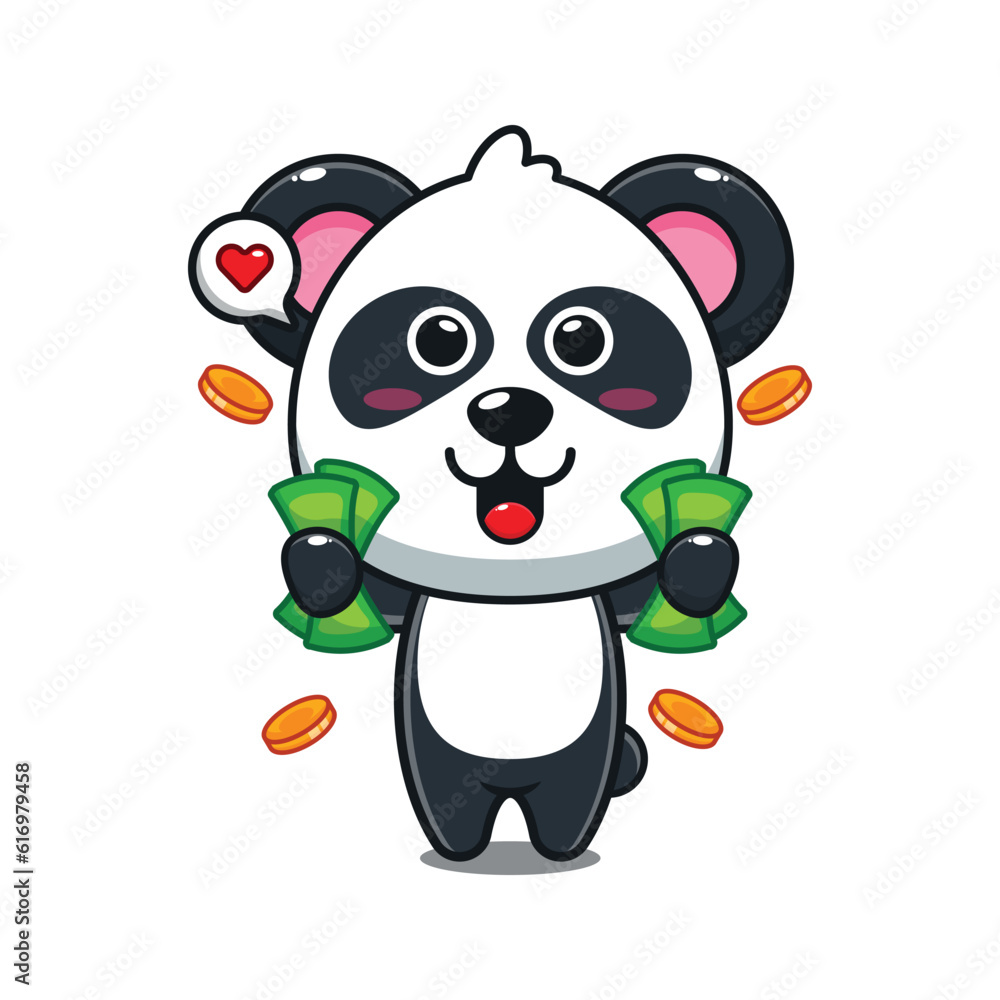 cute panda holding money cartoon vector illustration. Stock Vector ...