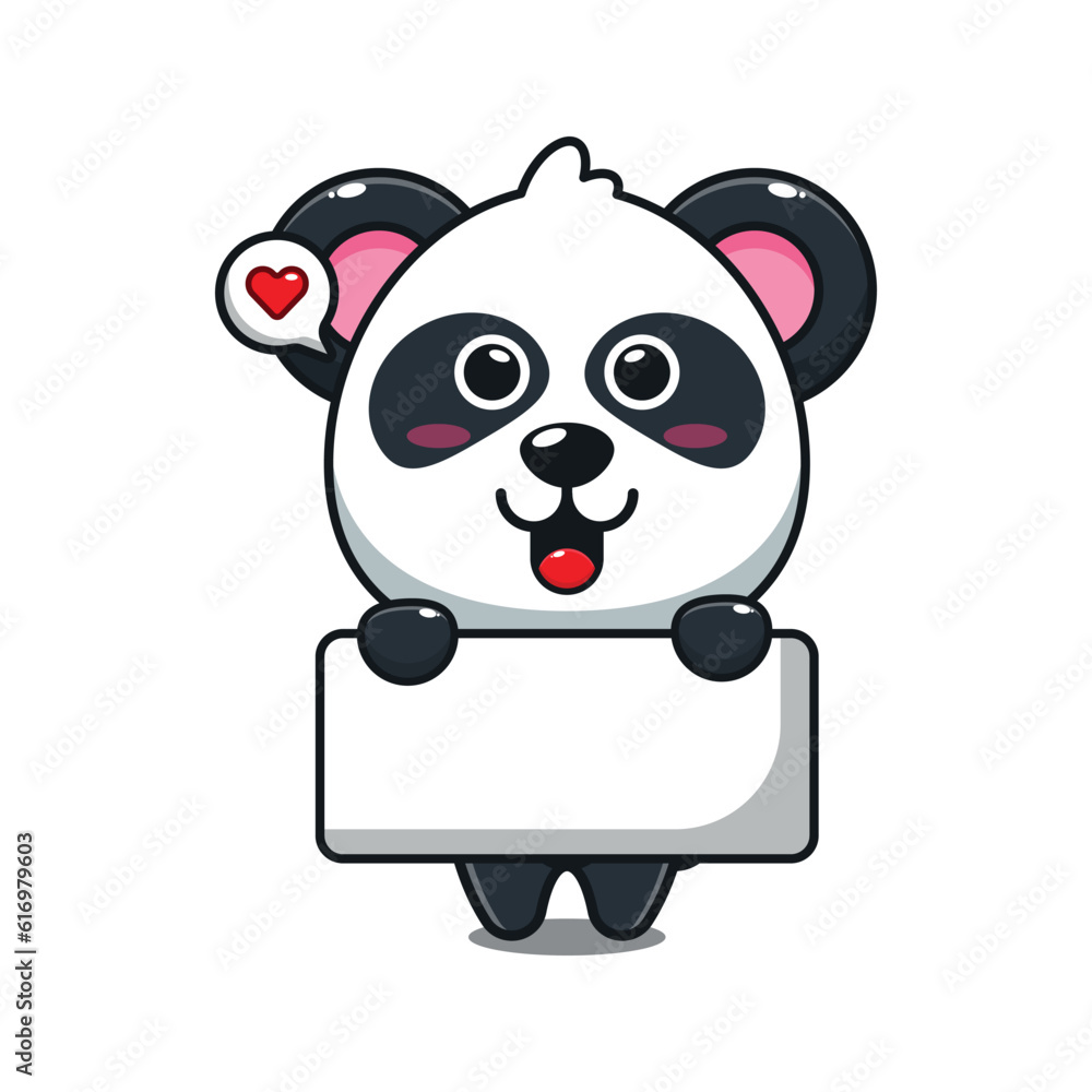 cute panda holding greeting banner cartoon vector illustration. Stock ...