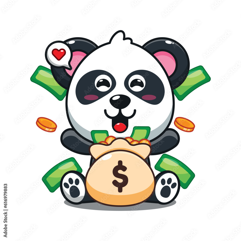 cute panda with money bag cartoon vector illustration. Stock Vector ...