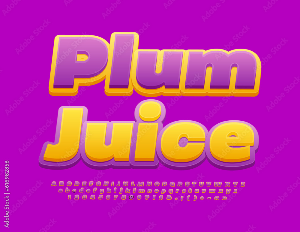 Vector advertising Banner Plum Juice. Creative modern Font. Colorful ...