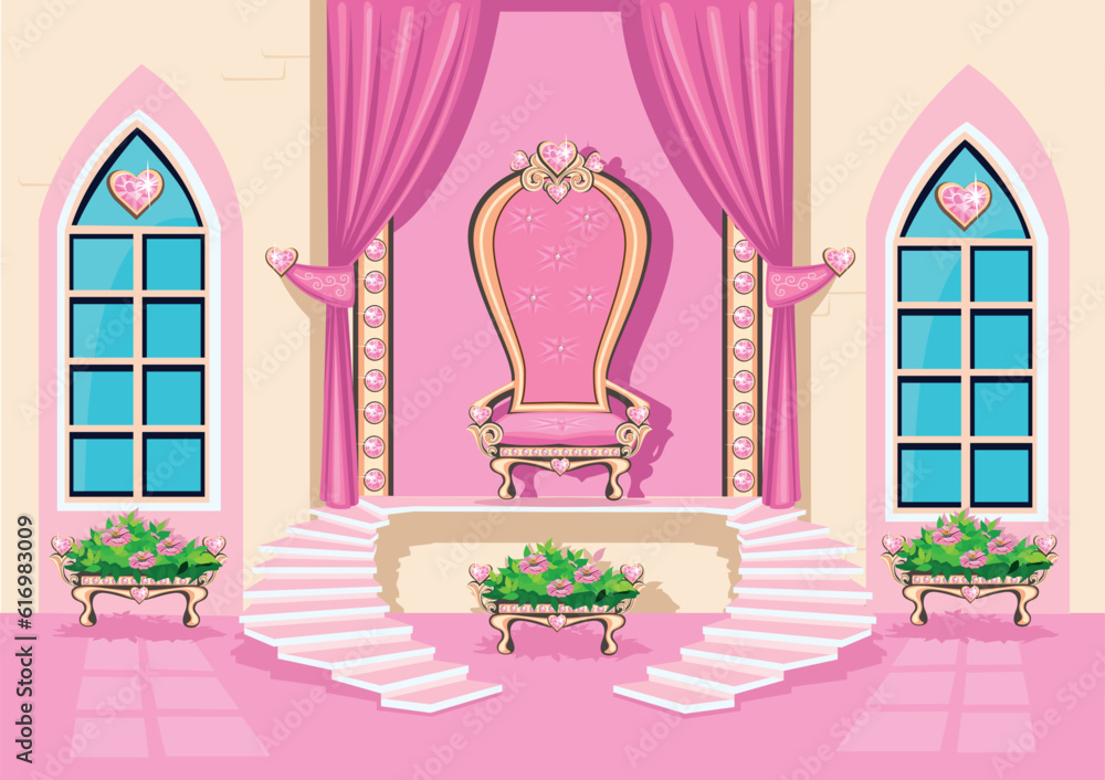A beautiful throne room with a pink throne for a beautiful princess ...