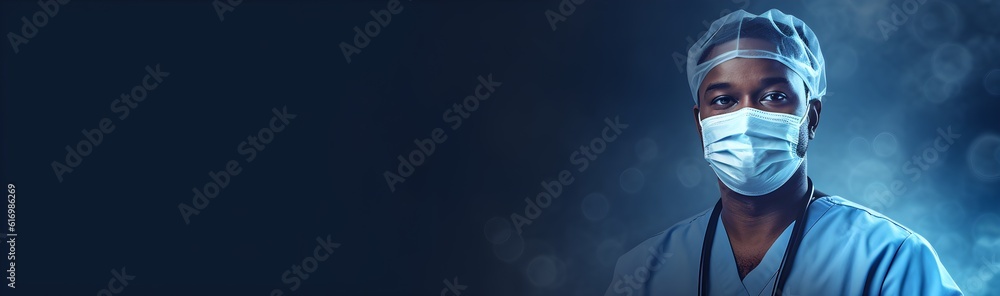 Close up portrait of African beautiful male surgeon wearing a mask ...