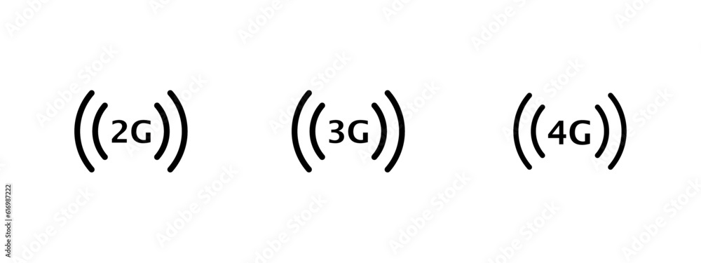 Phone network icon set. 2g, 3g, 4g, 5g. Editable Stroke. Line, Solid ...