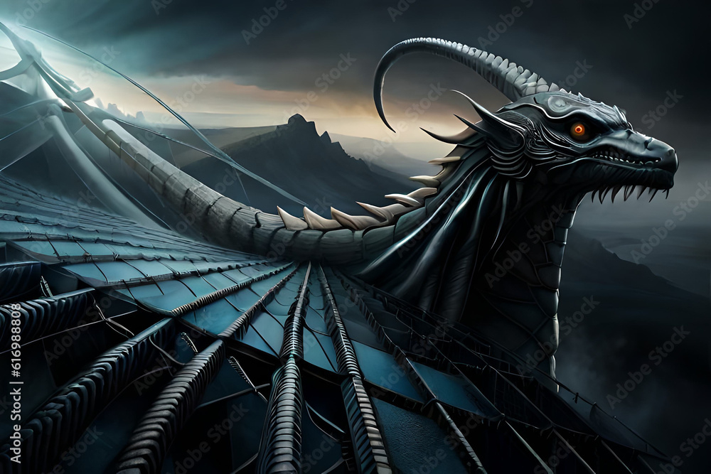 Fantasy evil dragon portrait. Surreal artwork of danger dragon from ...