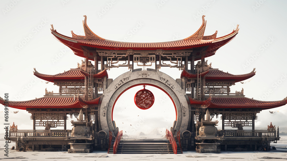 Space Design in Ancient China, temple gate. Stock Illustration | Adobe ...