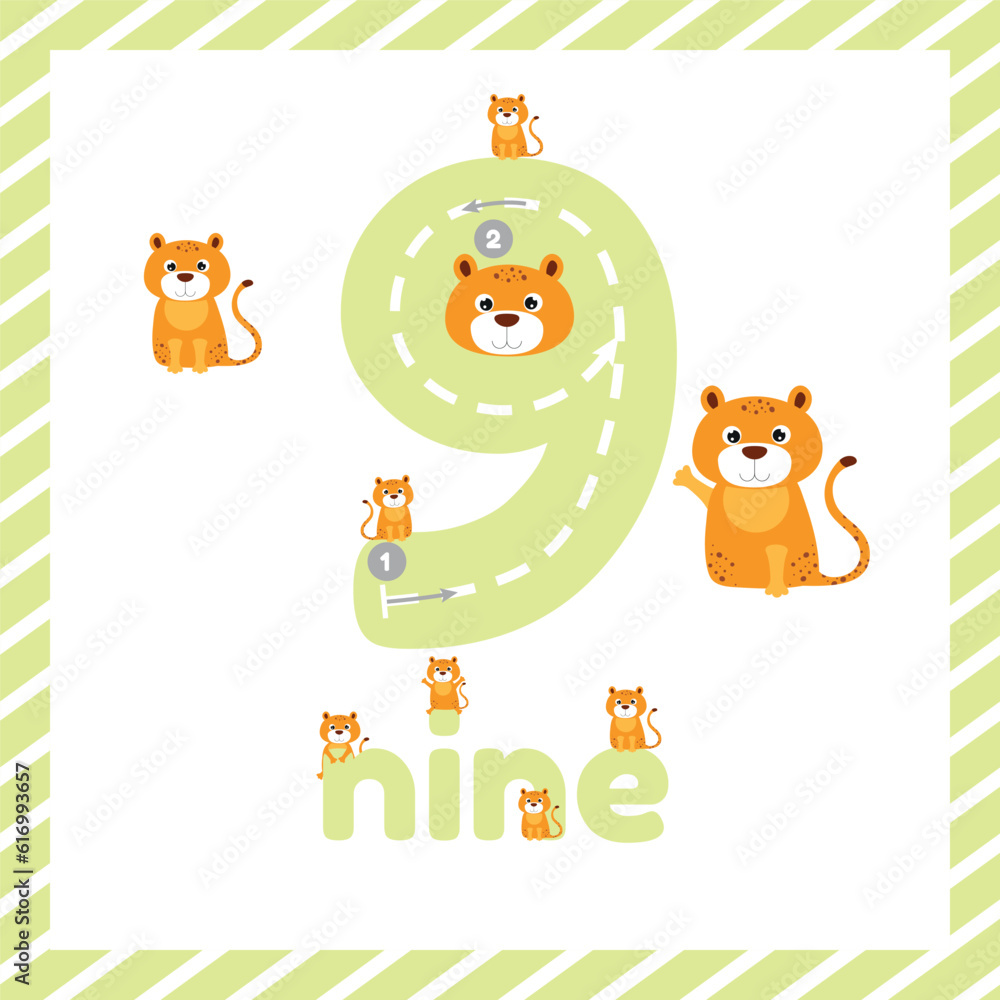Learn numbers Flashcards for kids education Trace Number five Stock ...
