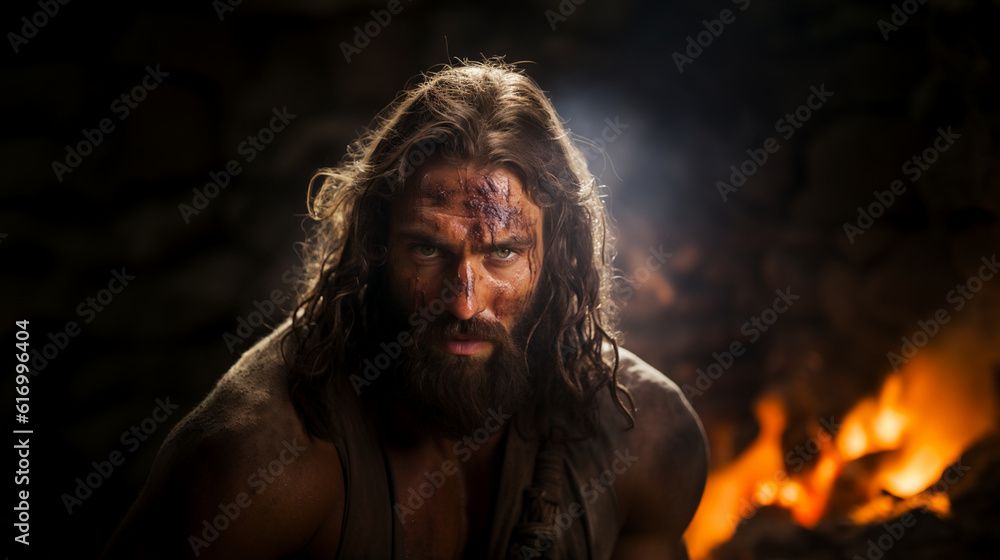 Intense portrait of Samson, highlighting his strength and determination ...