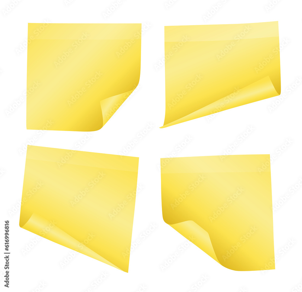 Set of four realistic blank yellow post it notes isolated on ...