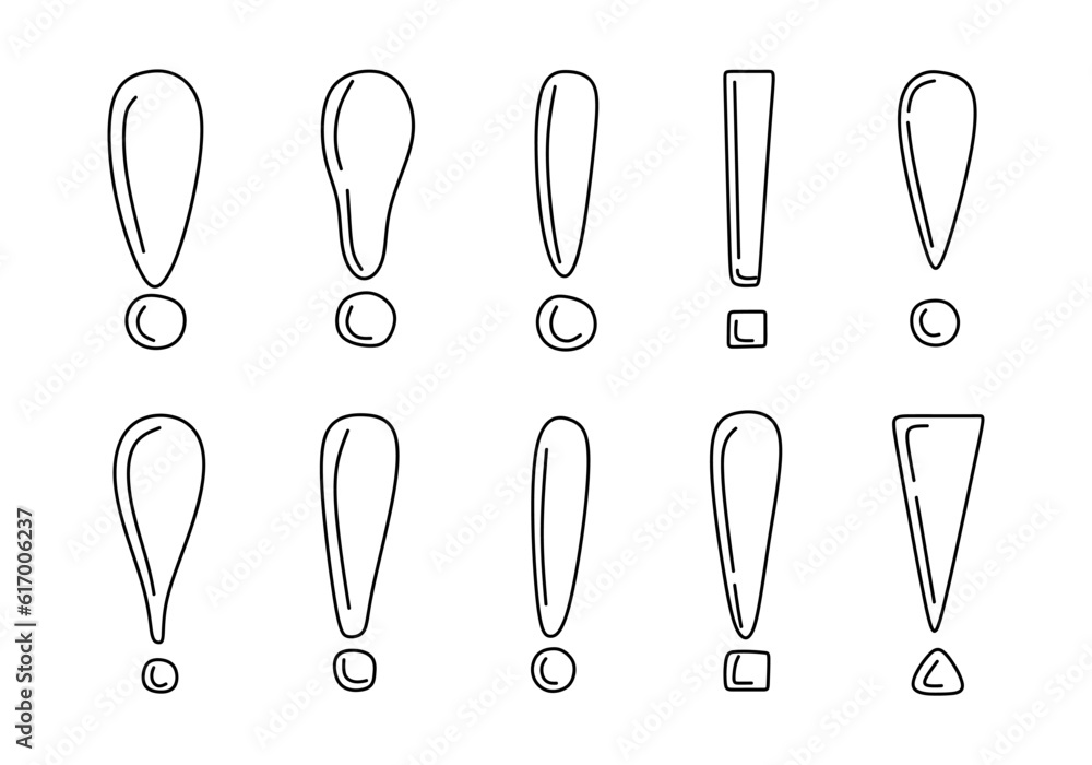Doodle exclamation point set. Hand drawing exclamation points signs in ...