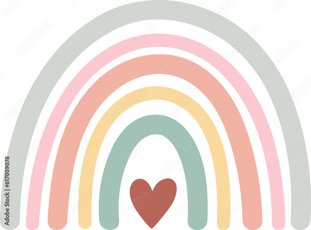Hand draw boho rainbow with heart clipart, cut out, png isolated on ...