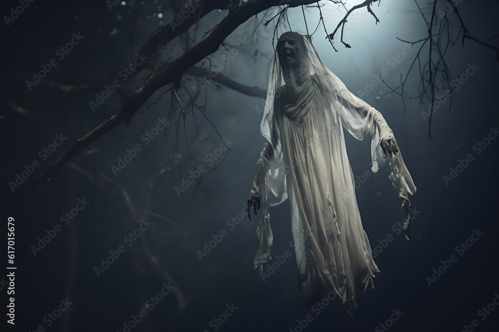 floating wraith ghost in dark spooky forest for halloween, made with ...