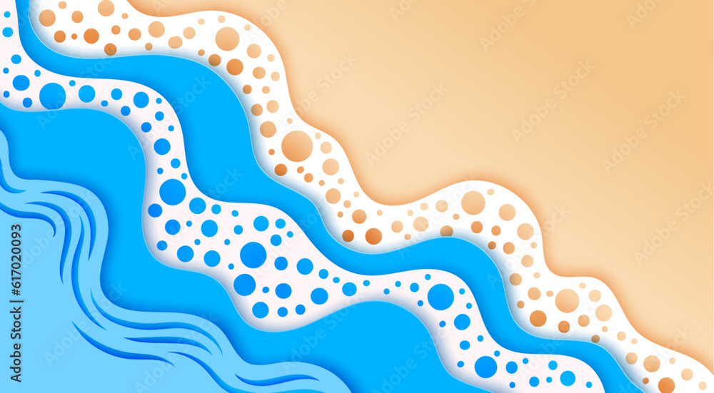 Sea surf waves paper cut summer vacation background. Vibrant 3d vector ...