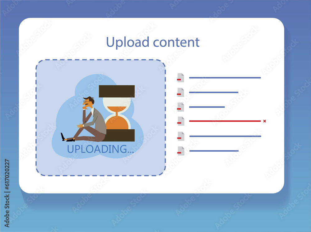 UI loading page design, file uploading tool mockup, cartoon flat ...