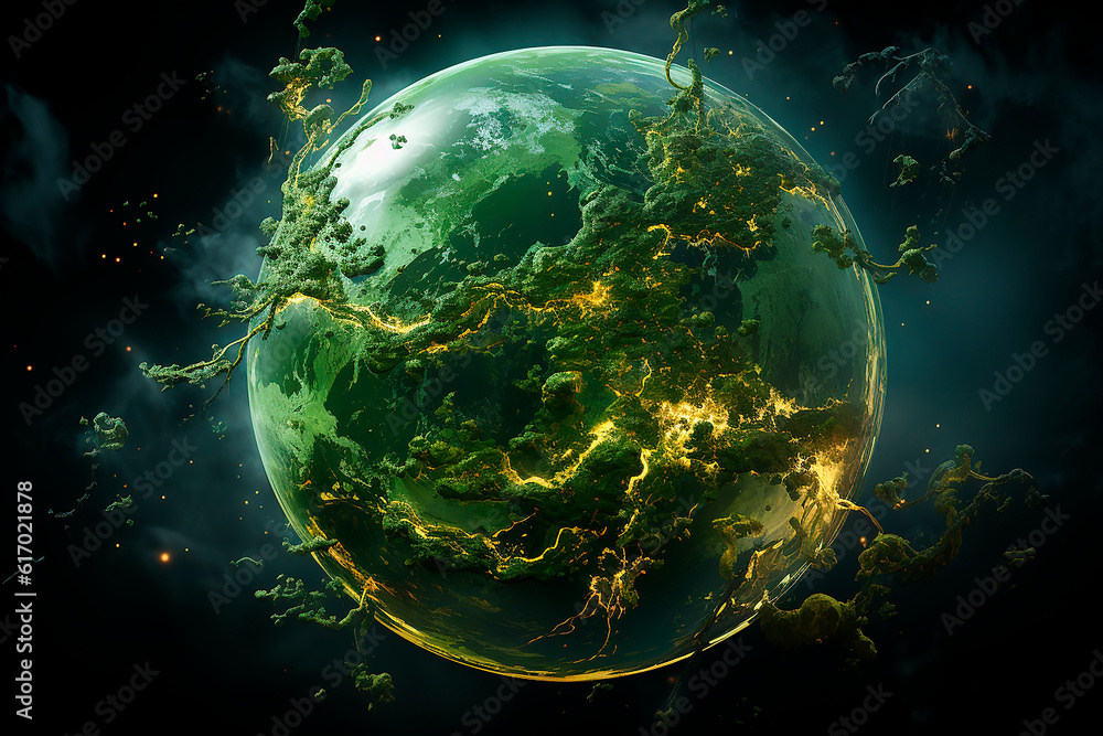 Green planet Earth, view from space. The problem of cutting down trees ...