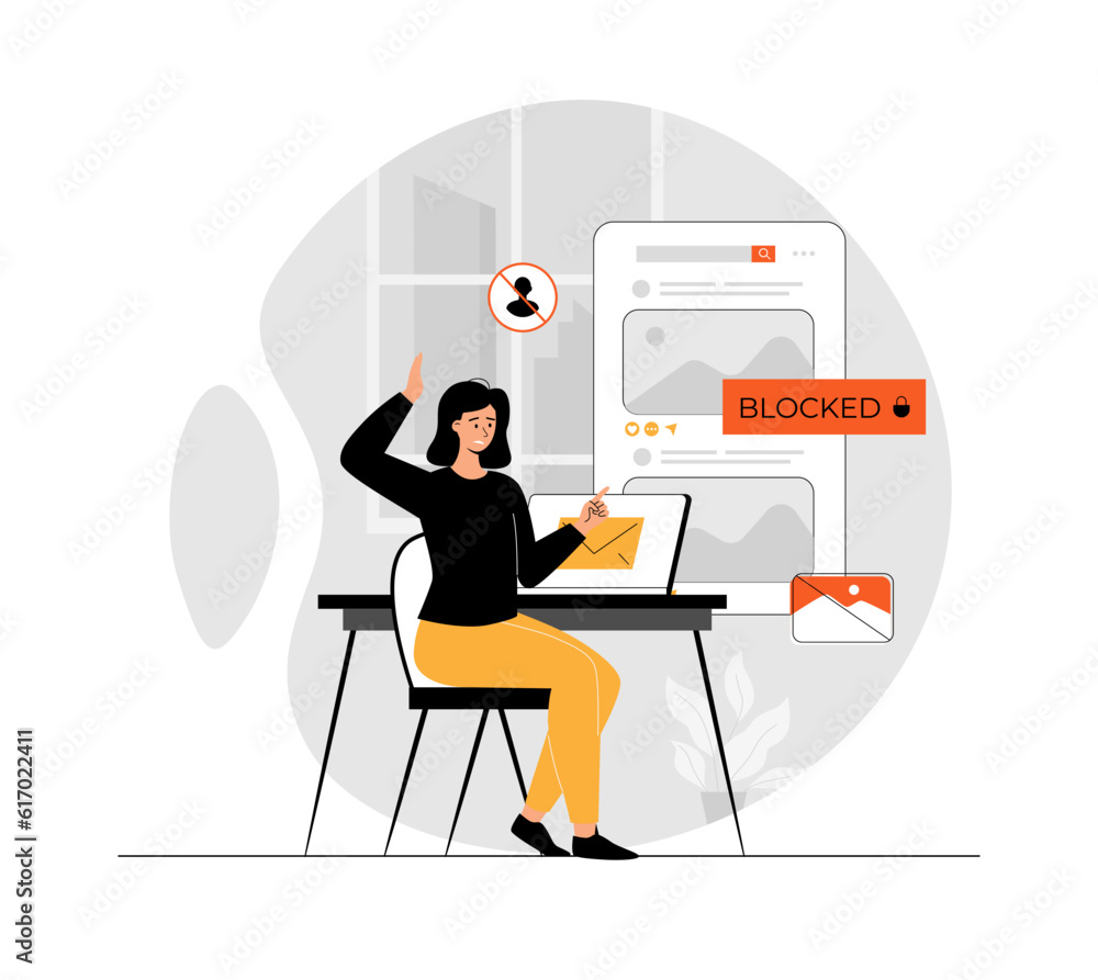 Vecteur Stock Blocking, banned user account on social media. Error ...