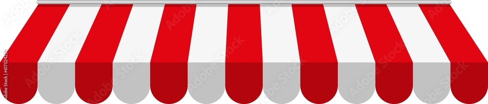 Red and white striped awning canopy for shop, cafe and street restaurant, png isolated on ...