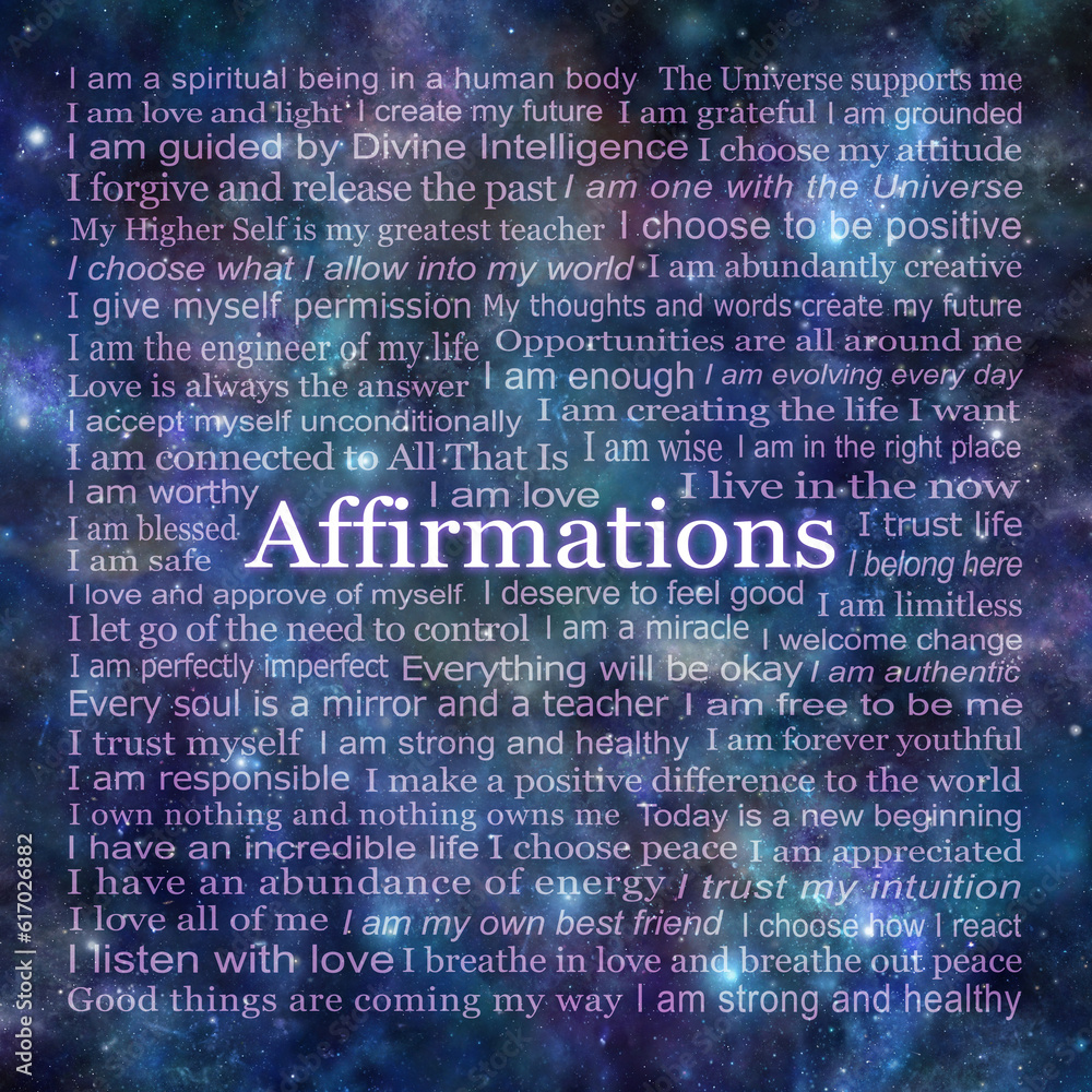 Cosmic I Am Affirmations Wall Art Word - Dark blue deep space ...