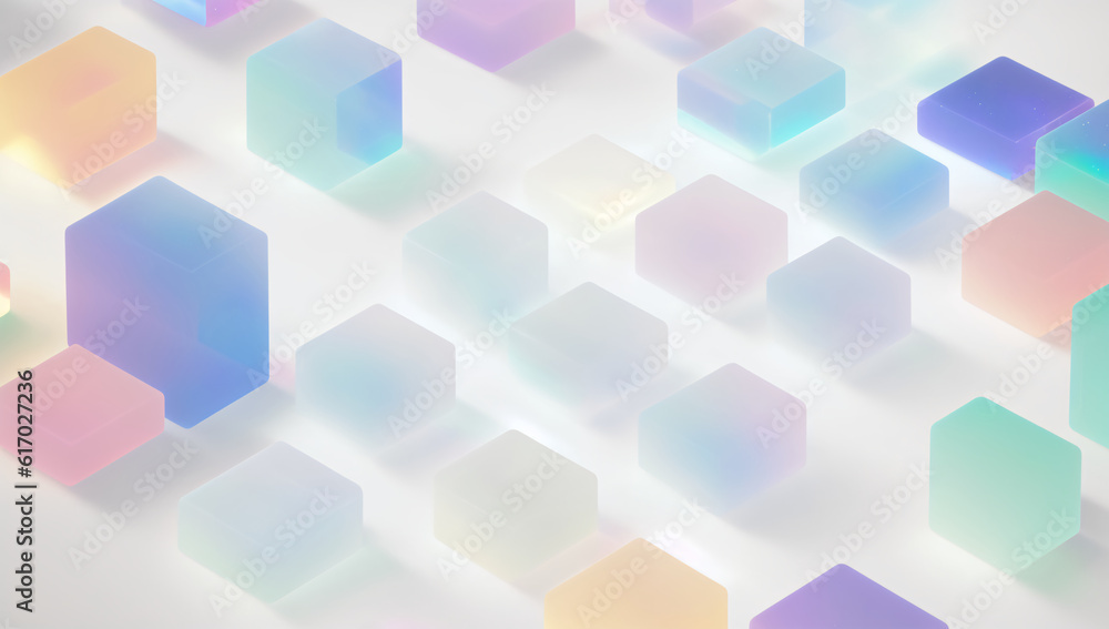 Geometric 3D background with glassmorphism, soft light pastel palette ...